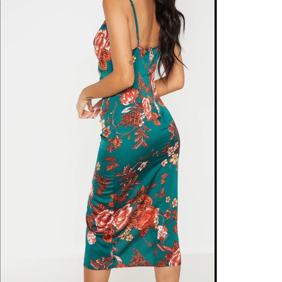 PrettyLittleThing | Dresses | Nwt Plt Emerald Green Floral Strappy ...